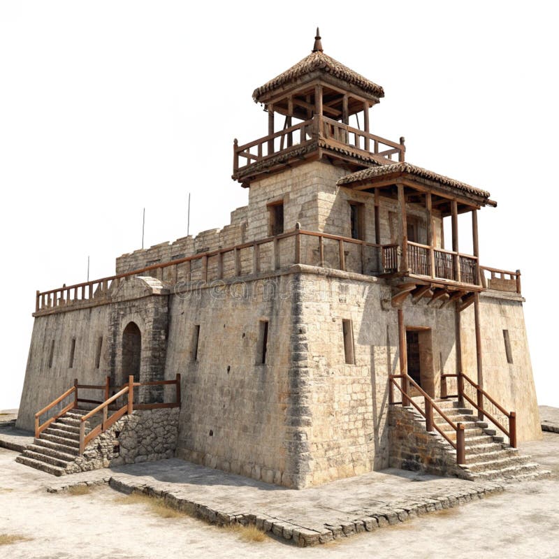 Old Vintage Fort Isolated on White Background Stock Illustration ...