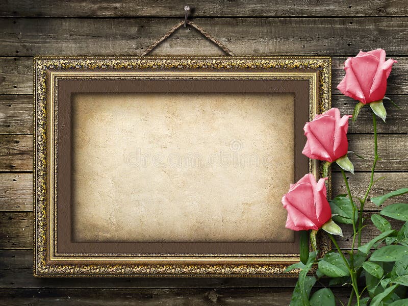 Old Vintage Frame for Photos and a Bouquet of Yellow Roses Stock Image ...