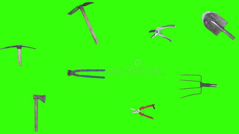 Old Vintage Gardening Tools Animation, on Green Screen Stock Video ...