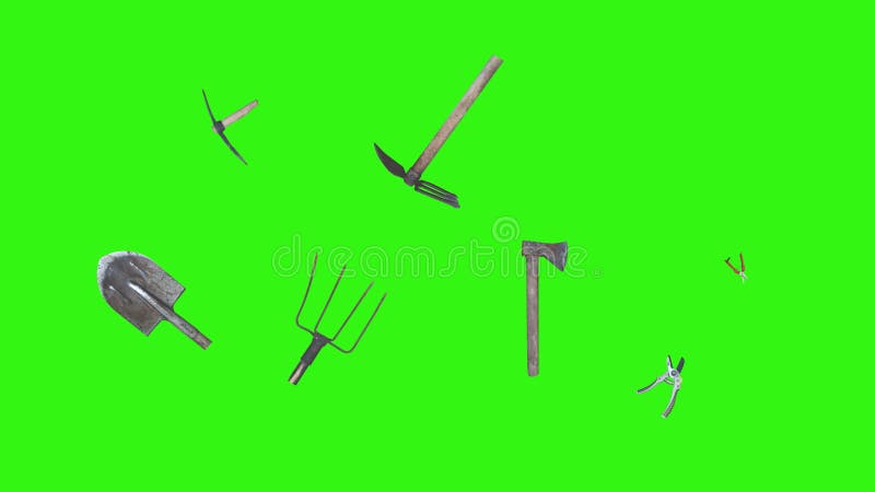 Old Vintage Gardening Tools Animation, on Green Screen Stock Footage ...