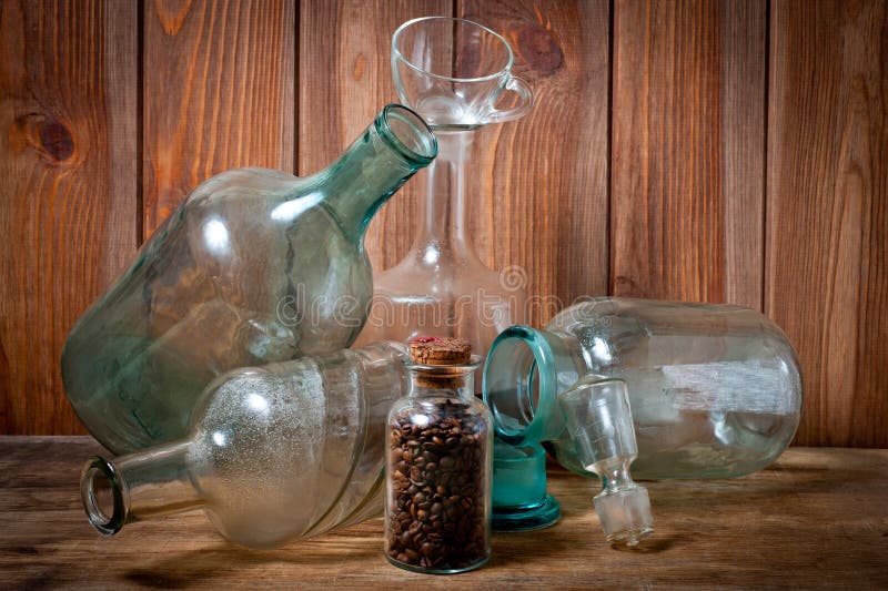 Old Vintage Glass Containers and Bottles of Different Shades and Sizes ...