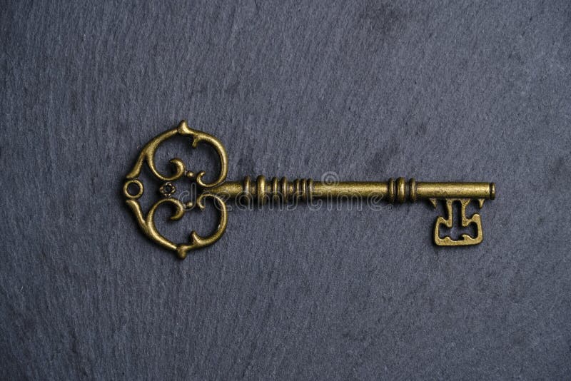 Old Vintage Key Dark Slate Stone Background Stock Image - Image of open ...
