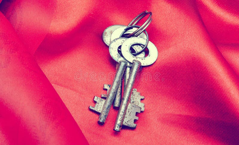 Old Vintage Keys on Red Fabric Stock Image - Image of safe, unlock ...