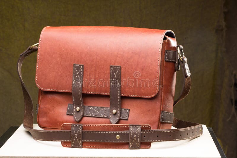 Old Vintage Leather Bag with Leather Strap Stock Image - Image of ...