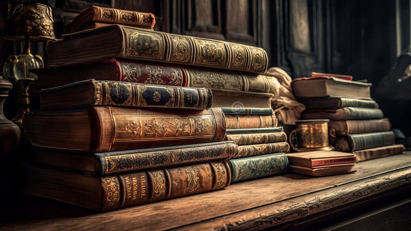 Old Vintage Library Stack of Antique Books. AI Generated Stock ...