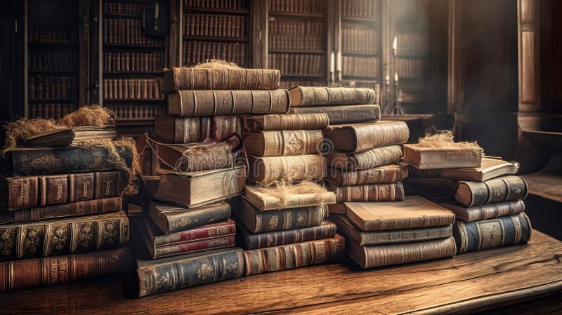 Old Vintage Library Stack of Antique Books. AI Generated Stock ...