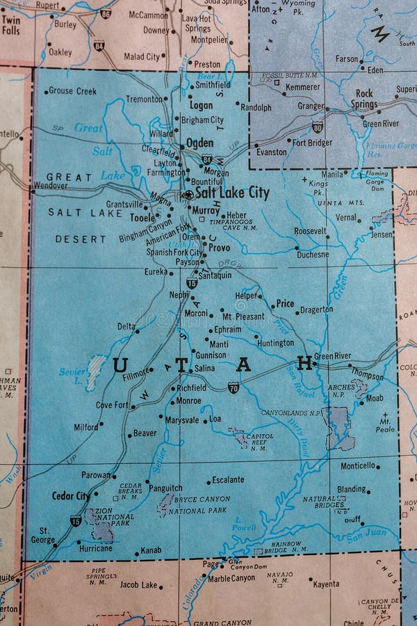 Old Vintage Map Mounted on a Wall Showing the State of Utah. Stock ...
