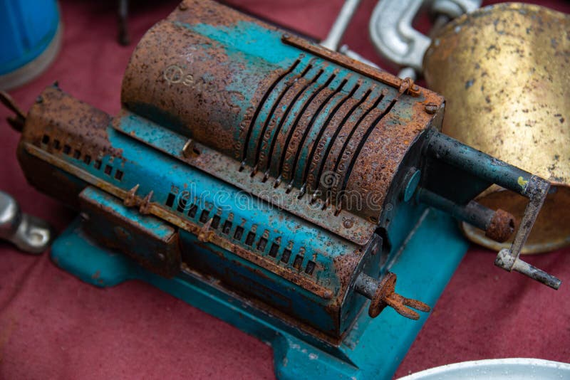 Old Vintage Mechanical Rusty Blue Calculator Stock Photo - Image of ...