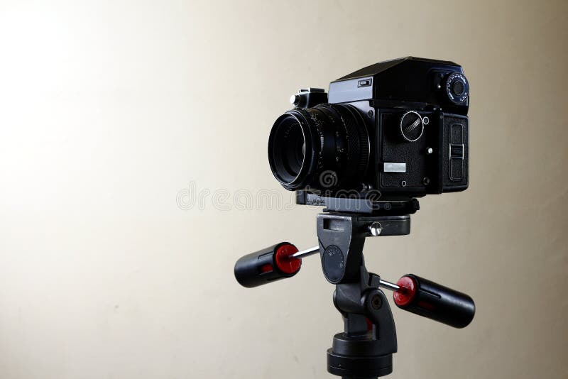 Old and Vintage Medium Format Film Camera on a Tripod Stock Image ...