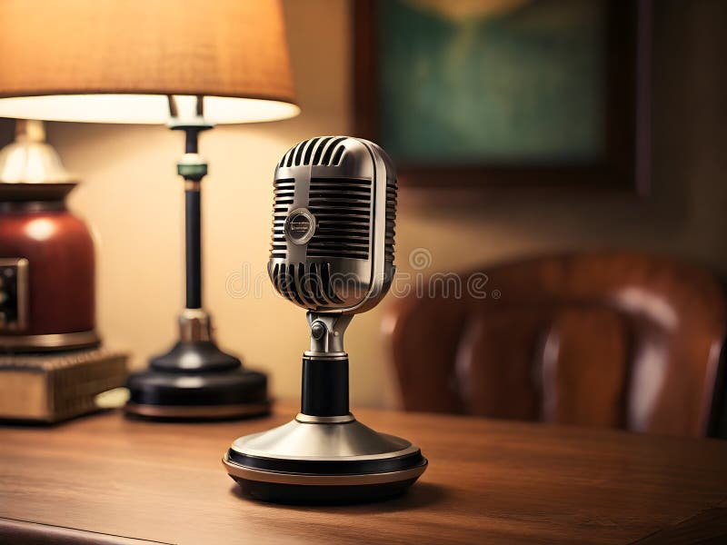 Old Vintage Microphone on Table Stock Illustration - Illustration of ...
