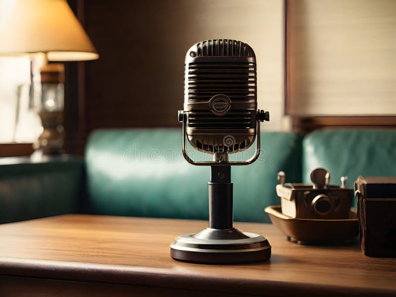 Old Vintage Microphone on Table Stock Illustration - Illustration of ...