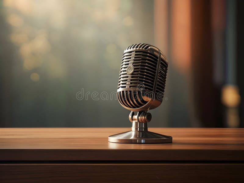 Old Vintage Microphone on Table Stock Illustration - Illustration of ...
