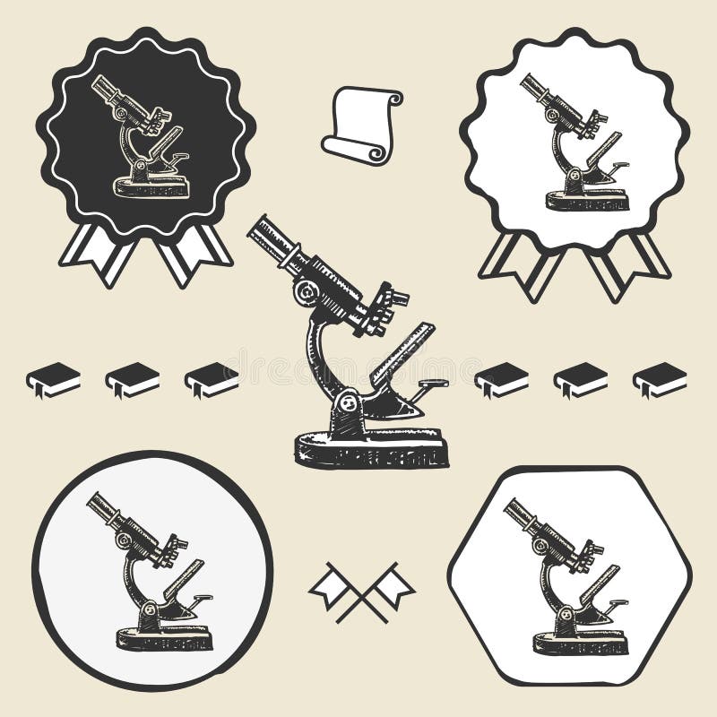 Old Vintage Microscope Symbol Emblem Label Stock Vector - Illustration ...