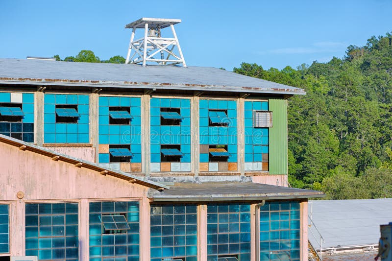 Vintage Blue Windows in Old Mill Stock Image - Image of paint ...