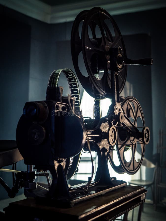 Old Vintage Movie Projector on a Dark Background Stock Image - Image of ...