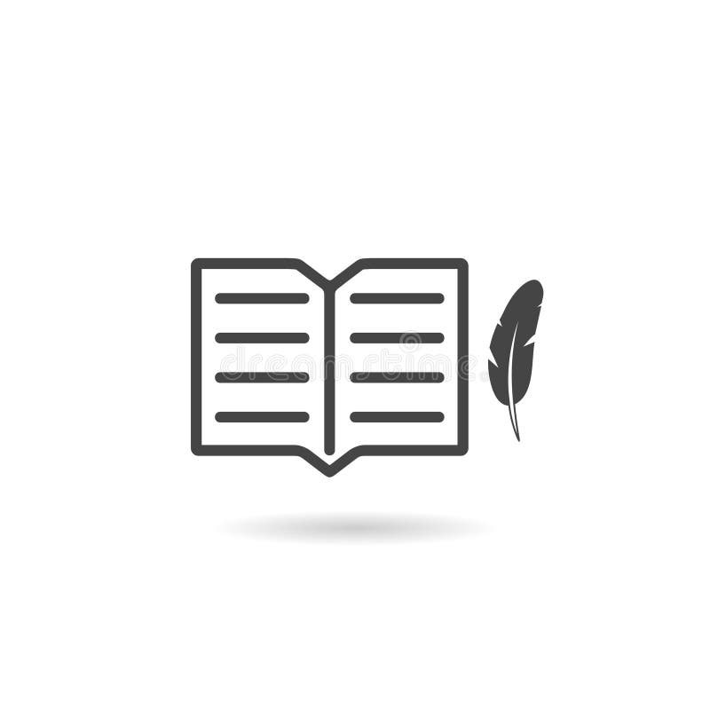 Old Vintage Open Book and Ink Pen Icon with Shadow Stock Vector ...
