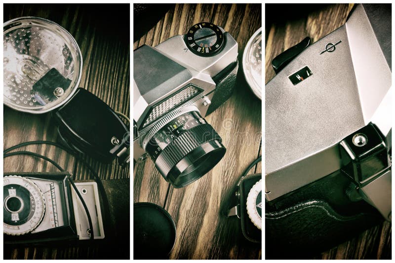 Old Vintage Photo Camera, Flash and Exposure Meter Stock Photo - Image ...