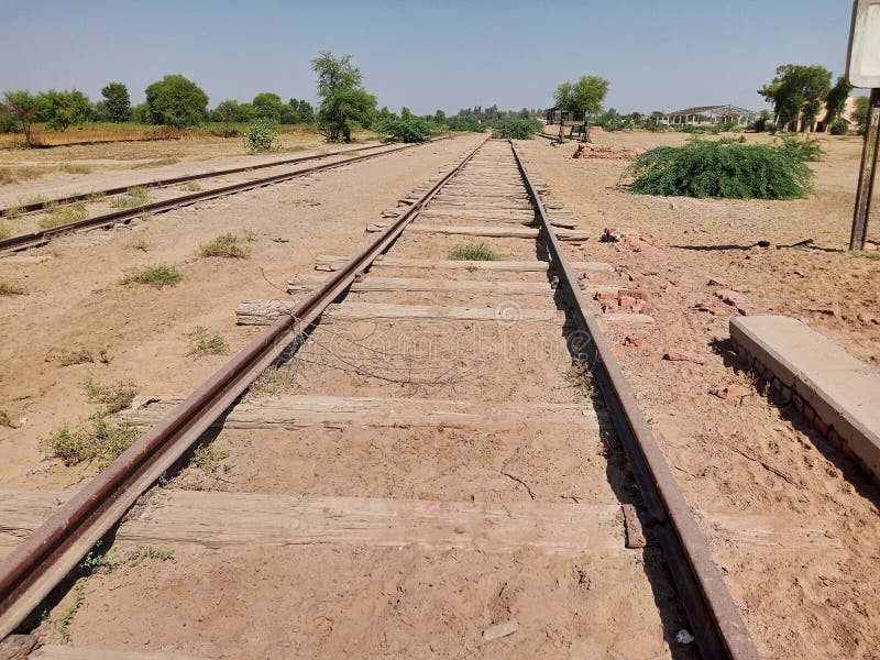 Old Vintage Railway Rails Low Angle Perspective View. Stock Photo ...