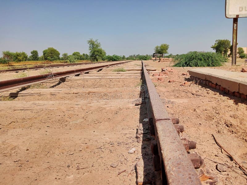 Old Vintage Railway Rails Low Angle Perspective View. Stock Photo ...