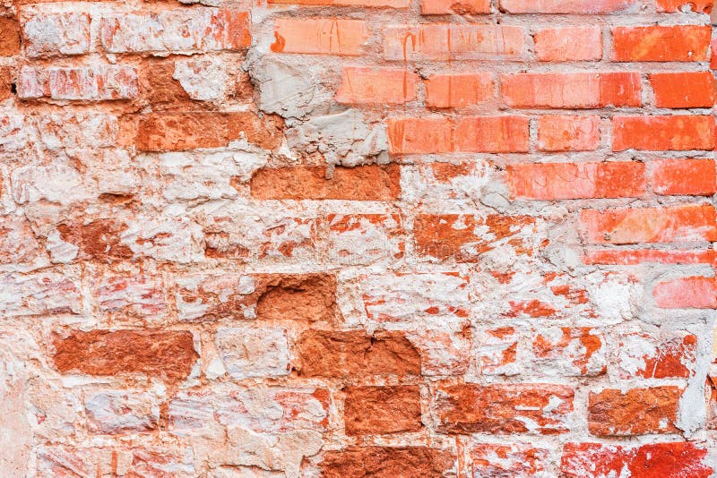Old Vintage Red Brick Wall with Sprinkled White Plaster Texture ...
