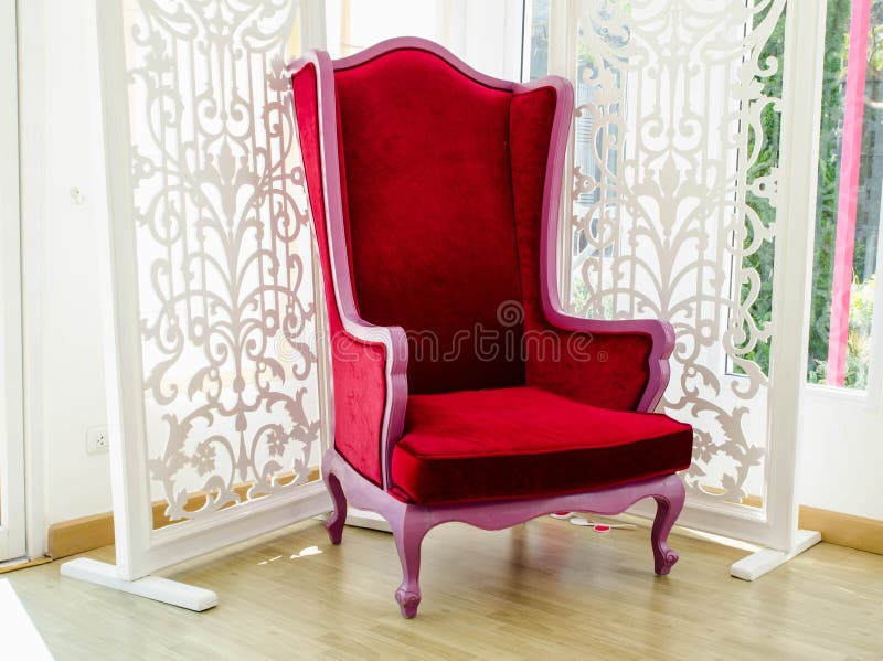 Old Vintage Red Chair in White Room Stock Image - Image of furniture ...