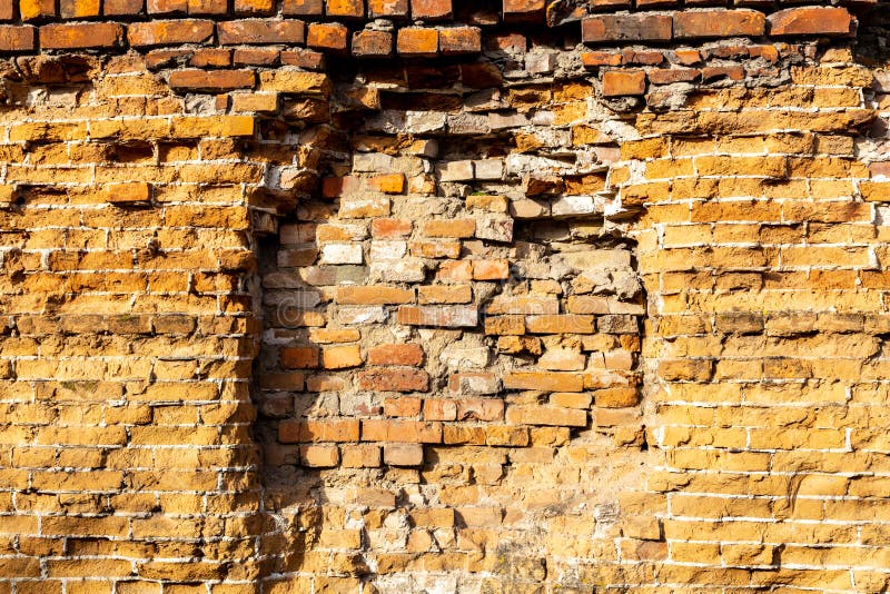 Old Vintage Red and Yellow Brick Wall Stock Image - Image of orange ...