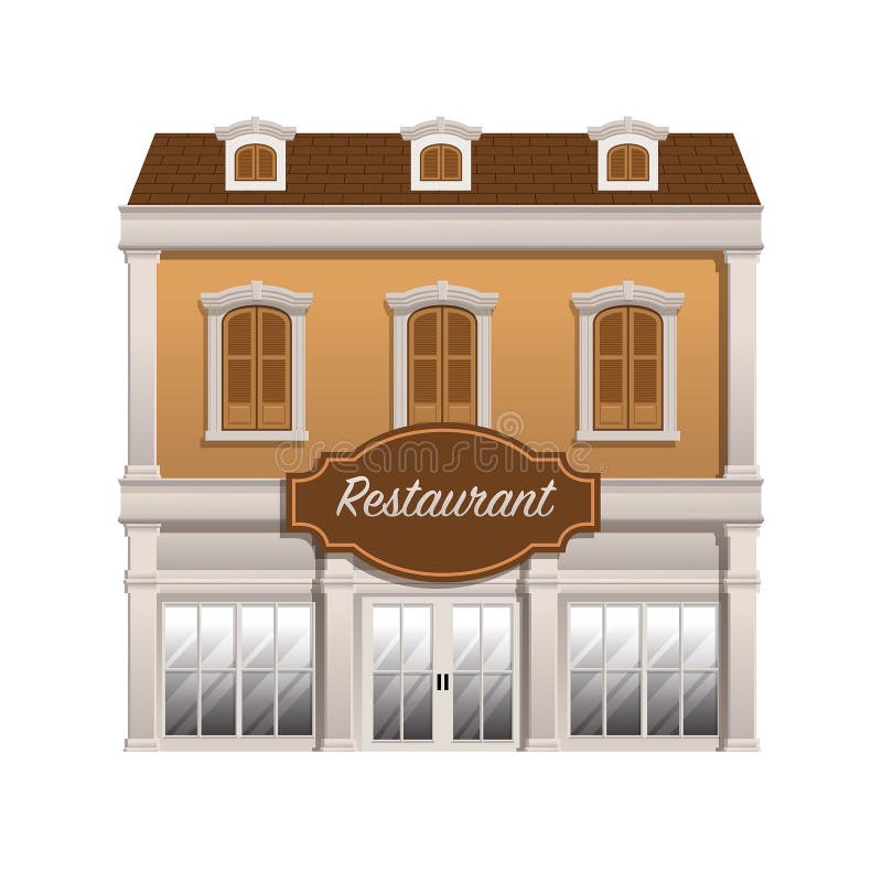 Old Vintage Restaurant Building Stock Vector - Illustration of lease ...