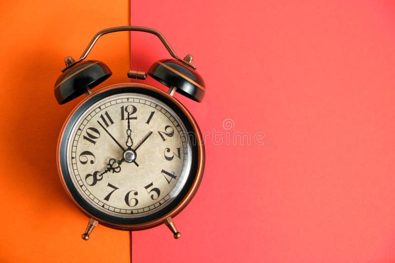 Old, Vintage Retro Alarm Clock on Orange Red Background Stock Image ...