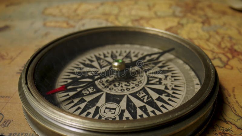 Old Vintage Retro Compass on Ancient Map. Macro Shooting Stock Footage ...