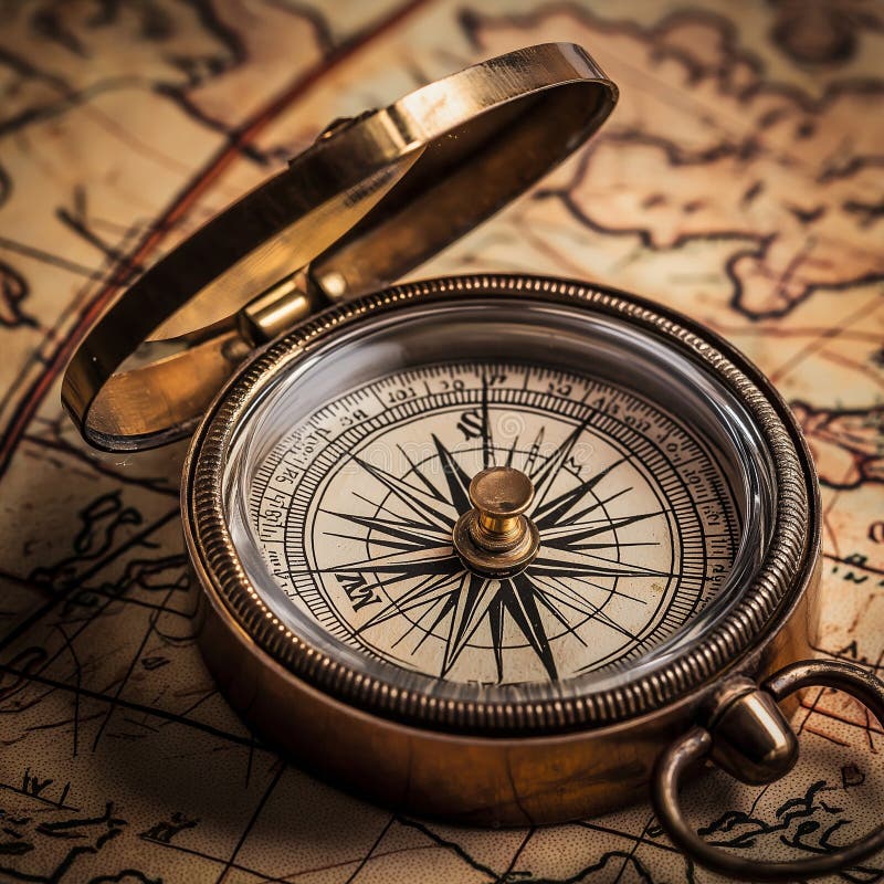 Old Retro Compass on Ancient World Map Stock Illustration ...