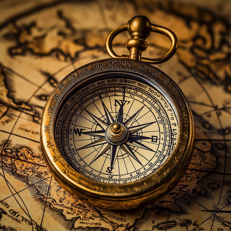 Old Retro Compass on Ancient World Map Stock Illustration ...