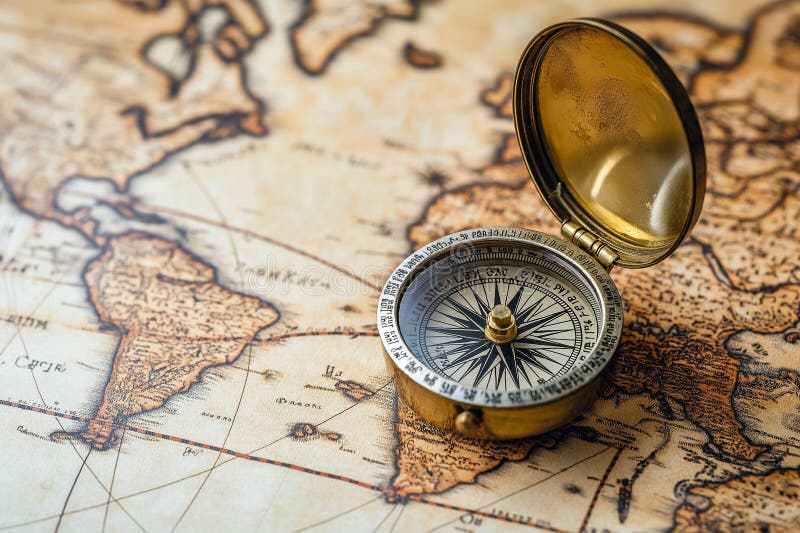 Old Retro Compass on Ancient World Map Stock Illustration ...
