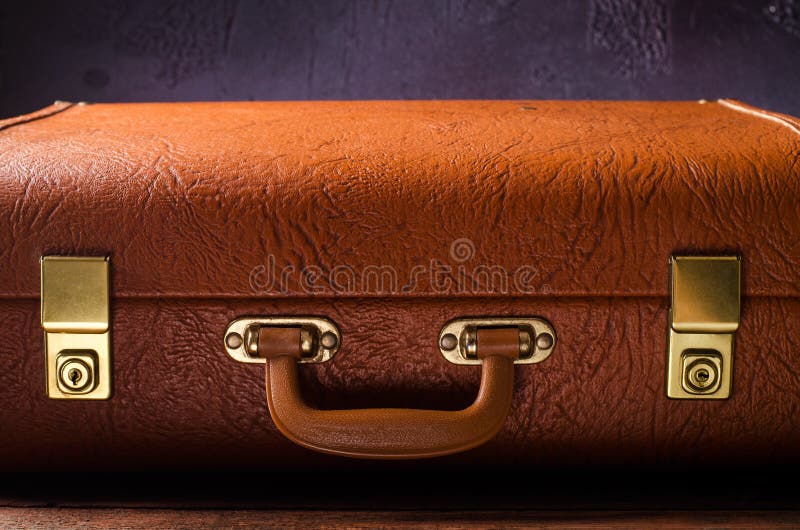 Old Vintage, Retro Open Suitcase on Dark Background. Front View Stock ...