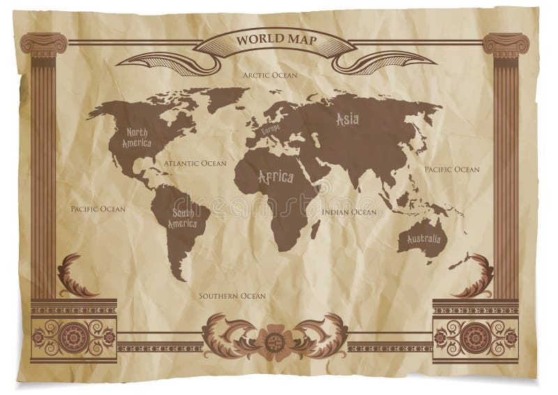 Old Vintage Retro World Map. Vector Illustration Stock Vector ...