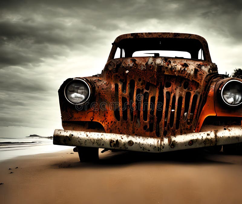 Old Vintage Rusted Car, Generative AI Illustration Stock Illustration ...
