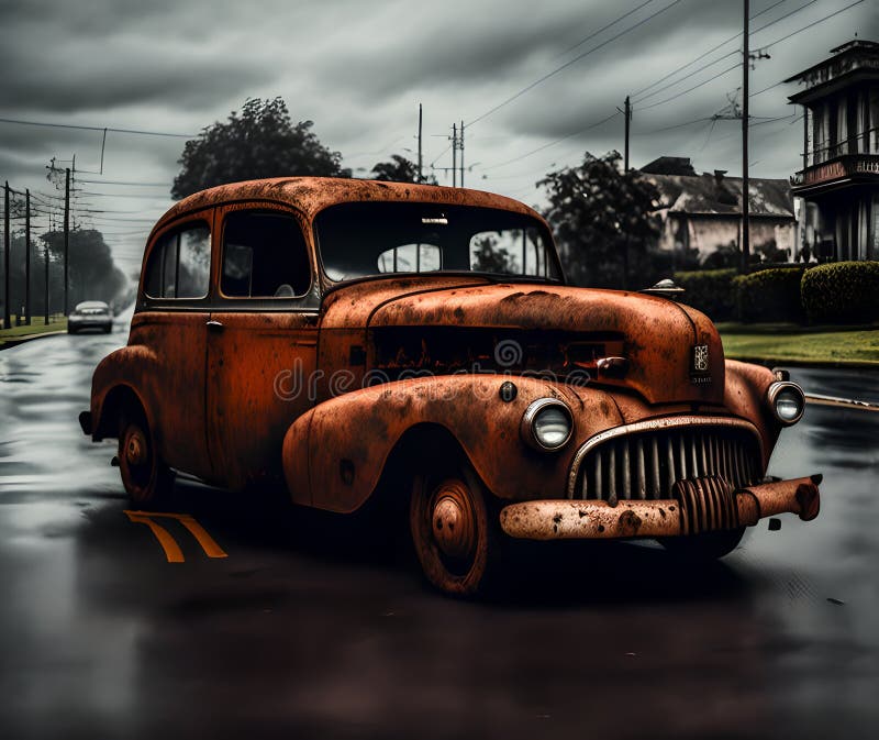 Old Vintage Rusted Car, Generative AI Illustration Stock Illustration ...