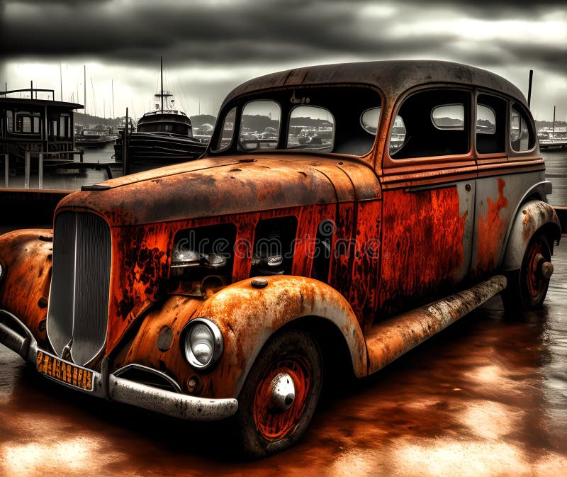 Old Vintage Rusted Car, Generative AI Illustration Stock Illustration ...
