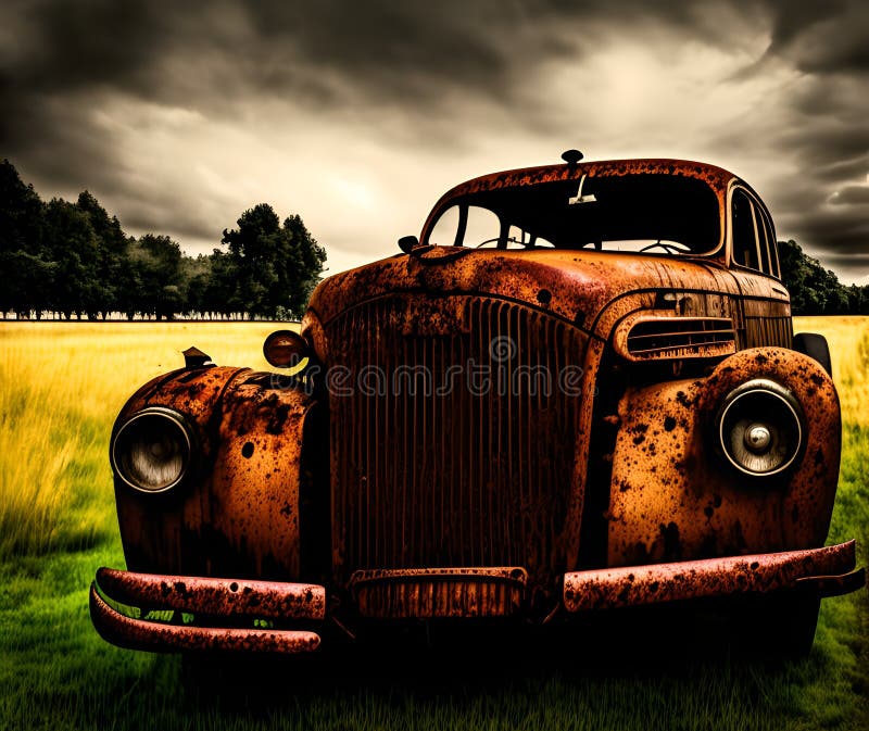 Old Vintage Rusted Car, Generative AI Illustration Stock Illustration ...