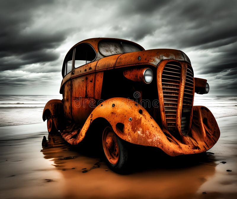 Old Vintage Rusted Car, Generative AI Illustration Stock Illustration ...