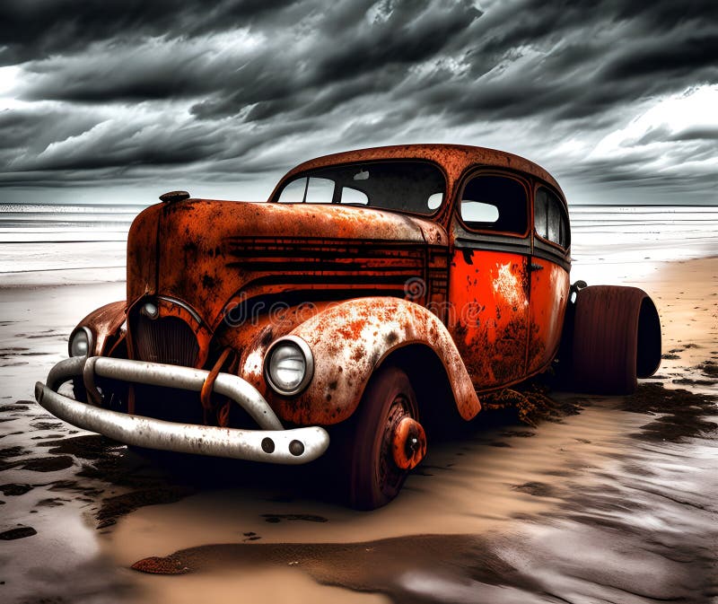 Old Vintage Rusted Car, Generative AI Illustration Stock Illustration ...
