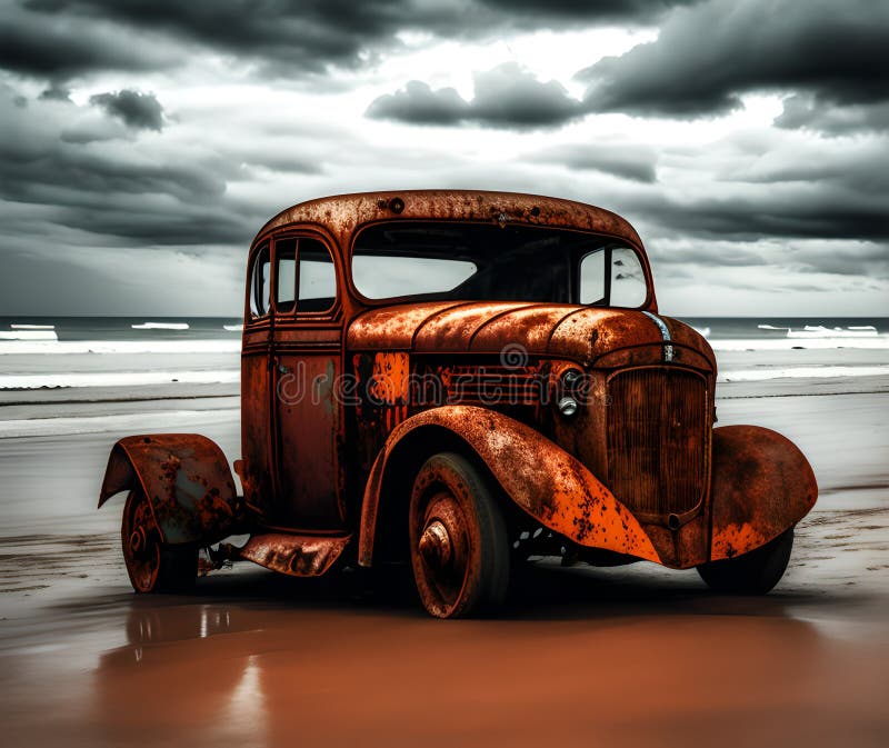 Old Vintage Rusted Car, Generative AI Illustration Stock Illustration ...