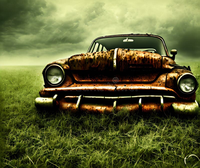 Old Vintage Rusted Car, Generative AI Illustration Stock Illustration ...
