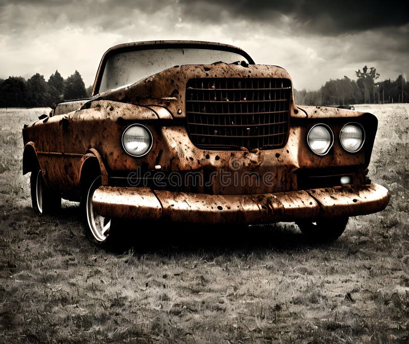 Old Vintage Rusted Car, Generative AI Illustration Stock Illustration ...