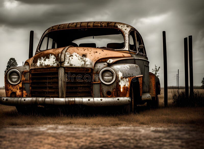 Old Vintage Rusted Car, Generative AI Illustration Stock Illustration ...