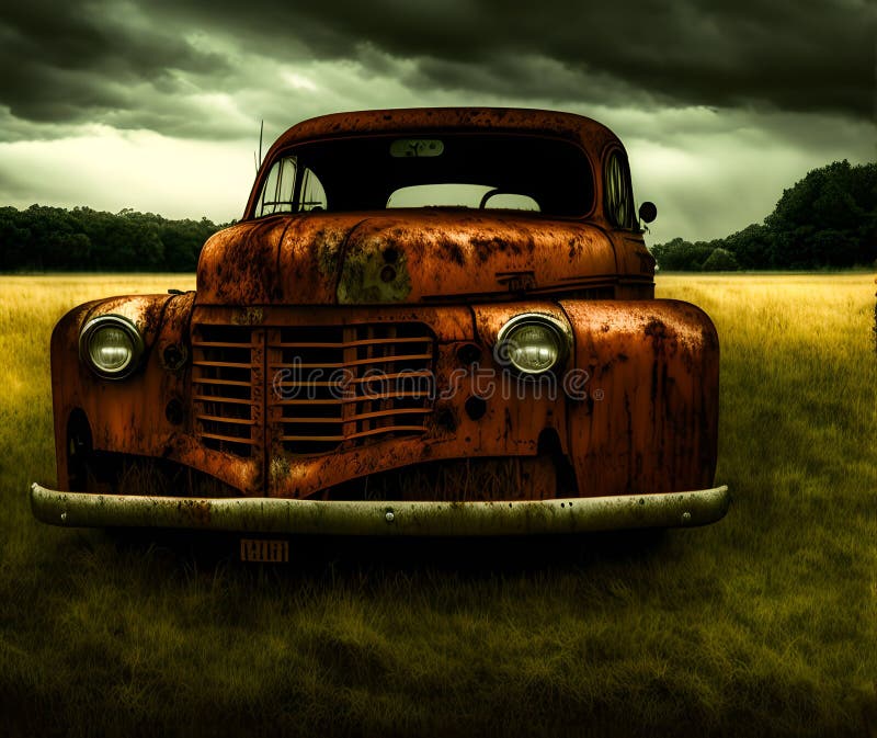 Old Vintage Rusted Car, Generative AI Illustration Stock Illustration ...