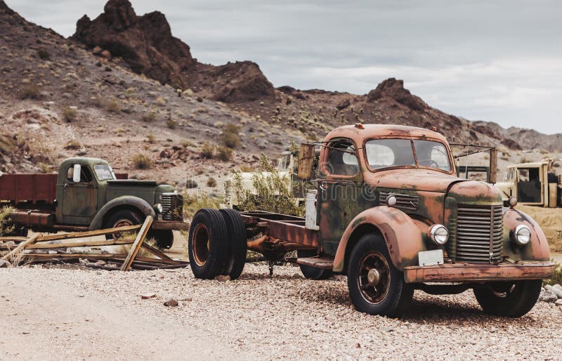 Old Vintage Rusty Car Truck Abandoned in the Desert Stock Photo - Image ...