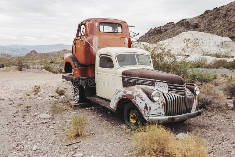 Old Vintage Rusty Car Truck Abandoned in the Desert Stock Image - Image ...