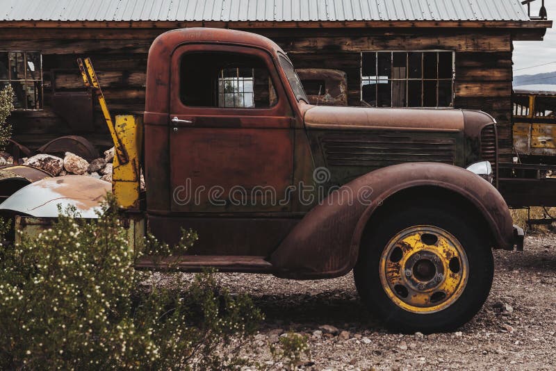 Old Vintage Rusty Car Truck Abandoned in the Desert Stock Photo - Image ...