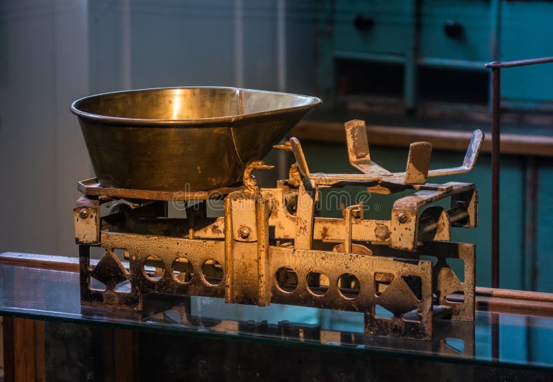The Old and Vintage Scales on a Counter in Shop Stock Image - Image of ...