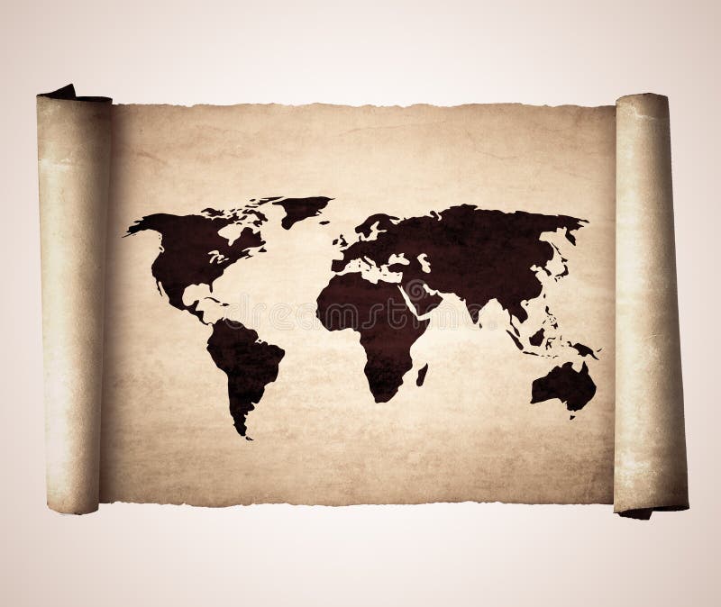 Old Vintage Scroll with the World Map Isolated on Stock Photo - Image ...